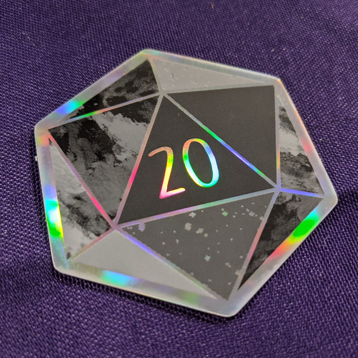 Black Silver d20 Nat 20 - Holographic Hexagon Sticker – Schlady